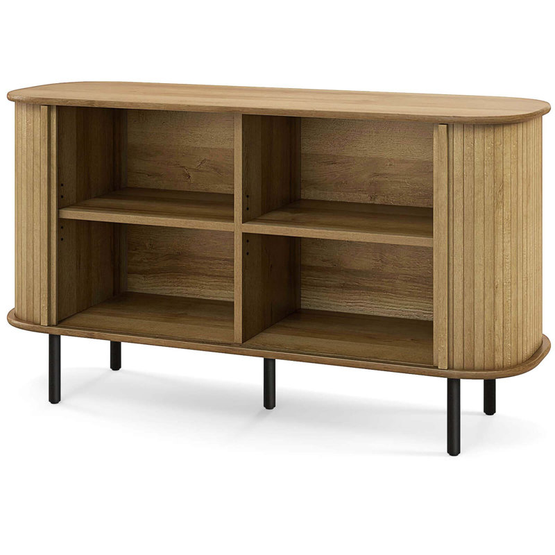 Latitude Run® 47" Sideboard Buffet Cabinet With Sliding Tambour Doors Adjustable Shelves Oak ...